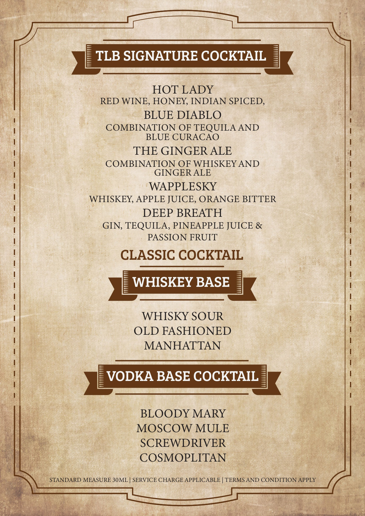 The Lords and Barons | Bar Menu